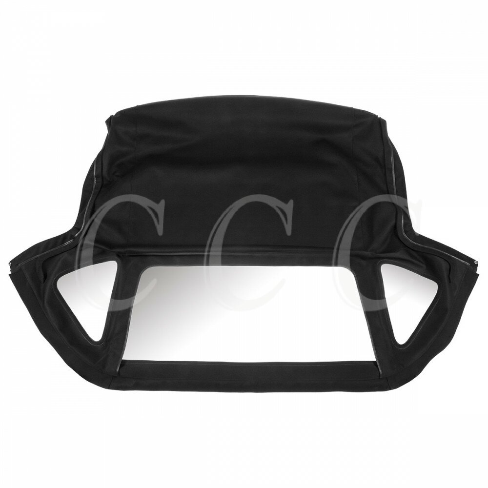 Hood, folding frame, mohair, black, with header rail, zip out rear wi